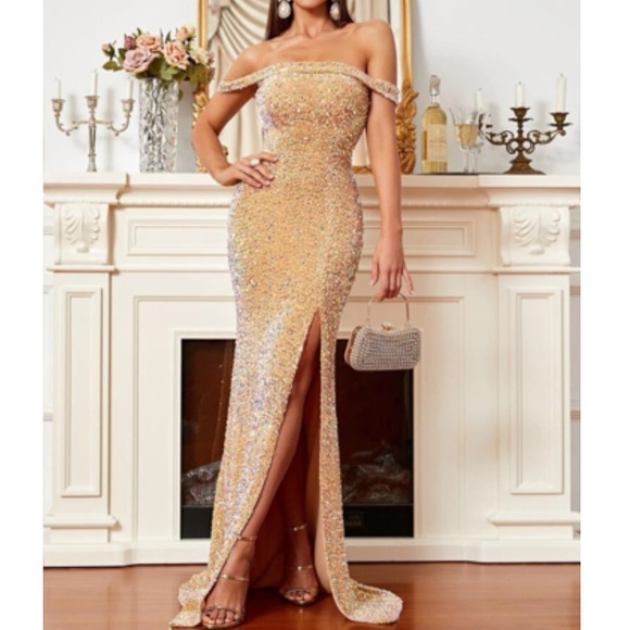 Dresses | Luxurious Off Shoulder Slit Thigh Evening Party Formal Prom ...